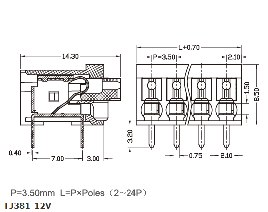 Brass Spring 10A Screwless Terminal Block 3.5mm Pitch 300V 2-28 Poles ...