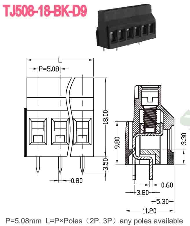5.08mm 300V 10A PA66 PCB Terminal Block Euro Type Raising Series For ...