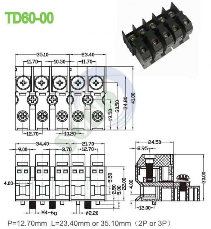 Electrical Feed Through Terminal Block Connector 600 Voltage 60A PA66 ...